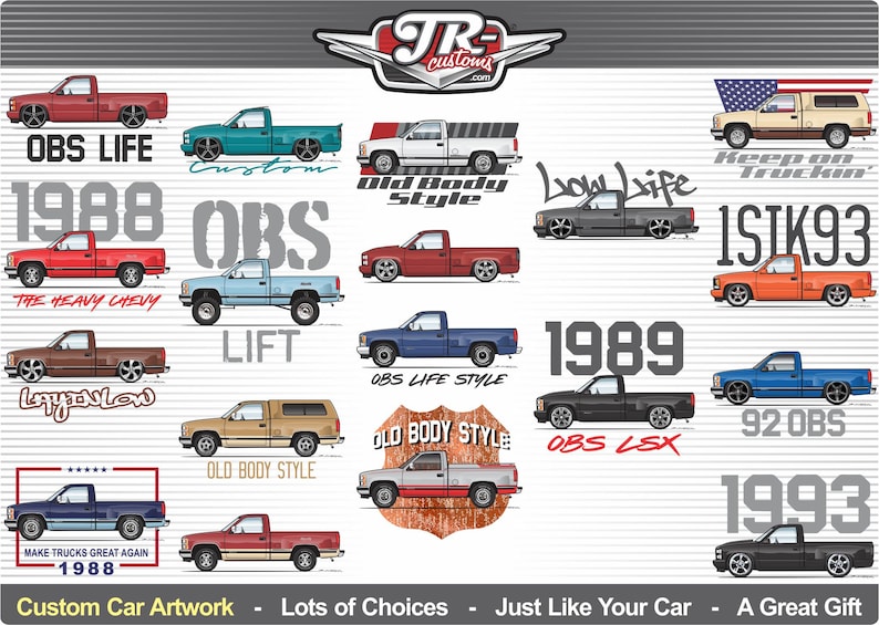 Custom OBS Truck Art, Chevy Silverado Stepside, C1500 K1500 (digital ...