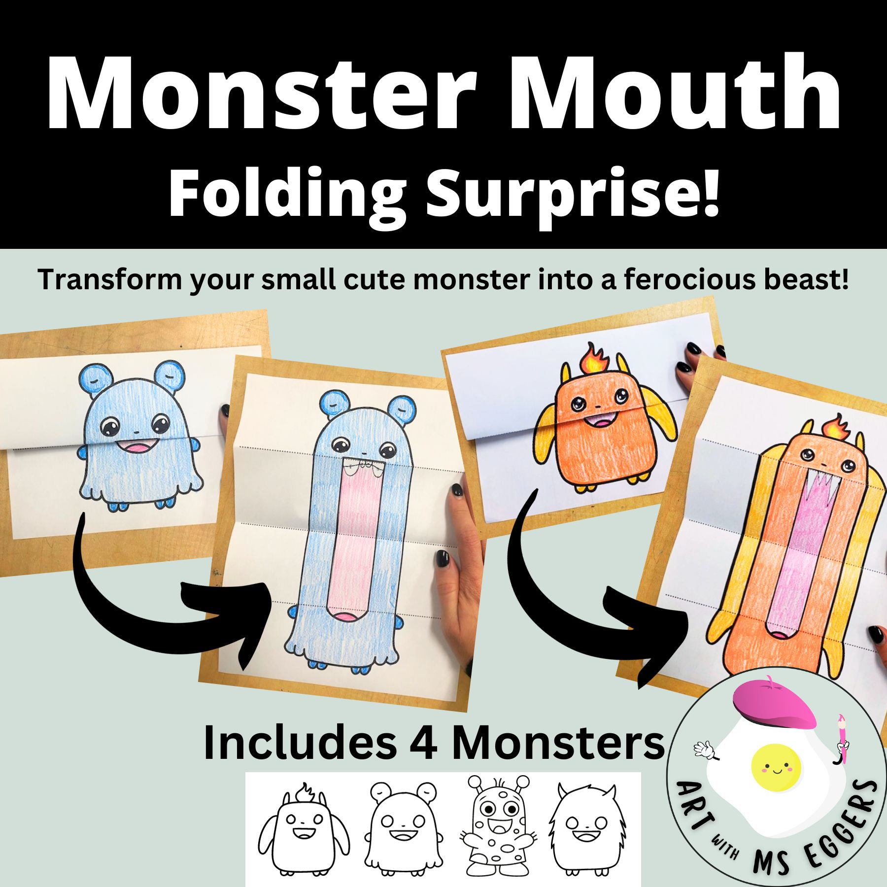 Monster Coloring & Folding Surprise - Etsy