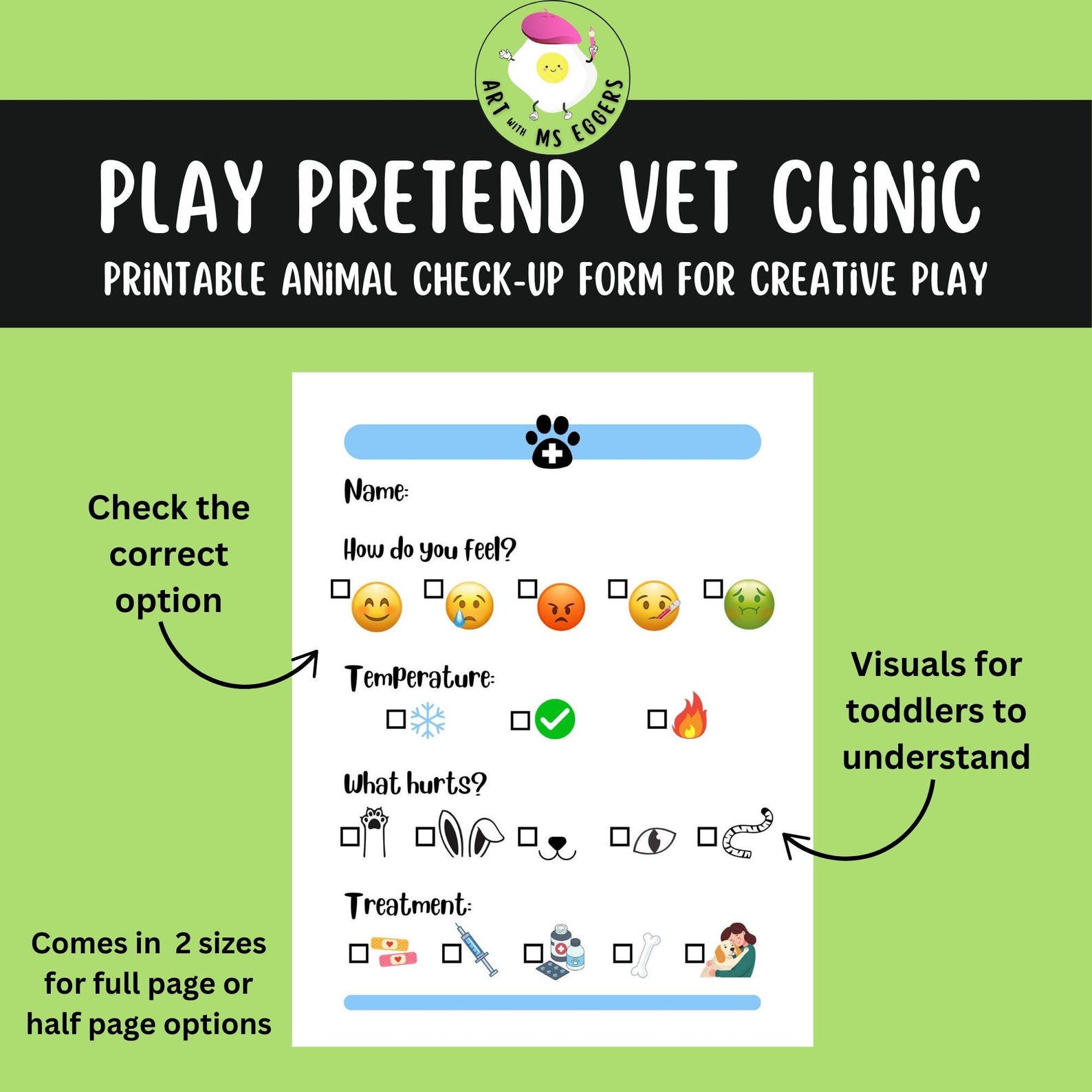 Play Pretend Vet Clinic Check up Form: Stuffed Animal Check Up - Etsy