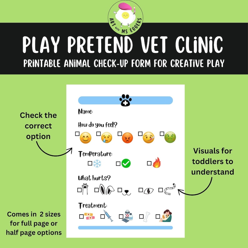 Play Pretend Vet Clinic Check up Form: Stuffed Animal Check Up - Etsy