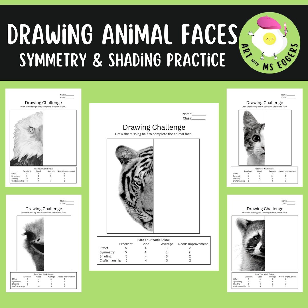 Drawing Animal Faces: Symmetry Drawing Challenge - Etsy