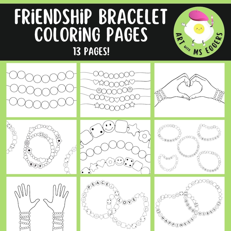 Friendship Bracelet Coloring Pages - Etsy