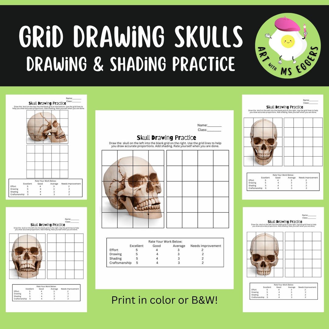 How to Draw Skulls: Gridded Skulls for Drawing and Shading Practice - Etsy