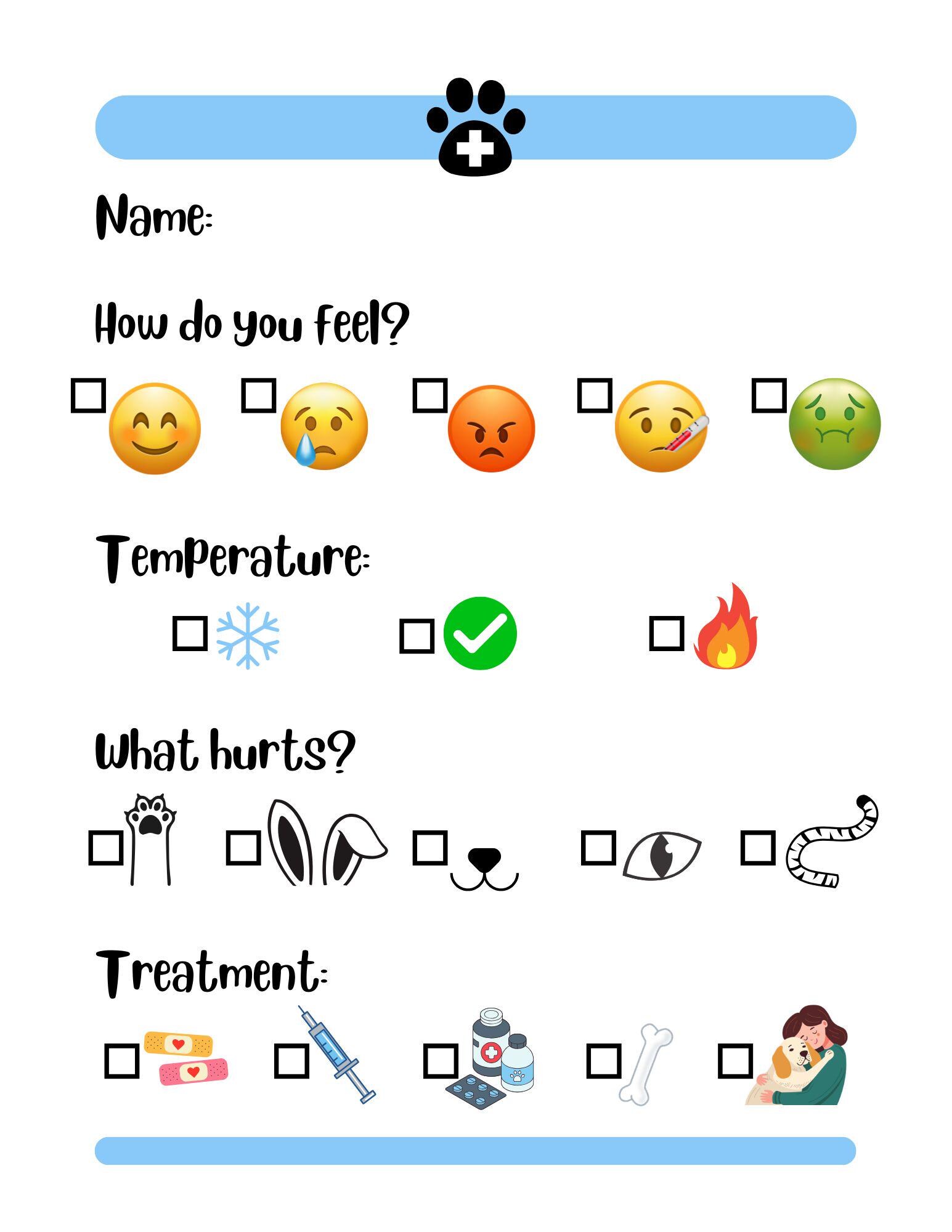 Play Pretend Vet Clinic Check up Form: Stuffed Animal Check Up - Etsy