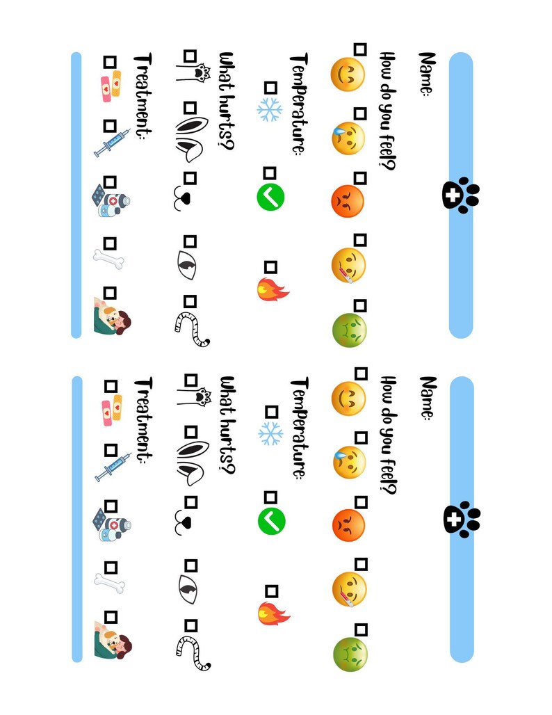 Play Pretend Vet Clinic Check up Form: Stuffed Animal Check Up - Etsy