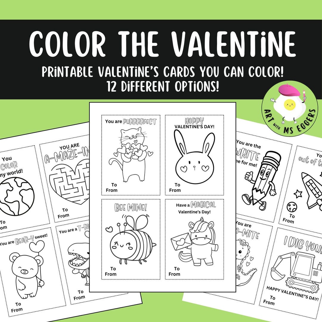 Printable Valentine's Day Cards You Can Color, Valentine Coloring Cards ...