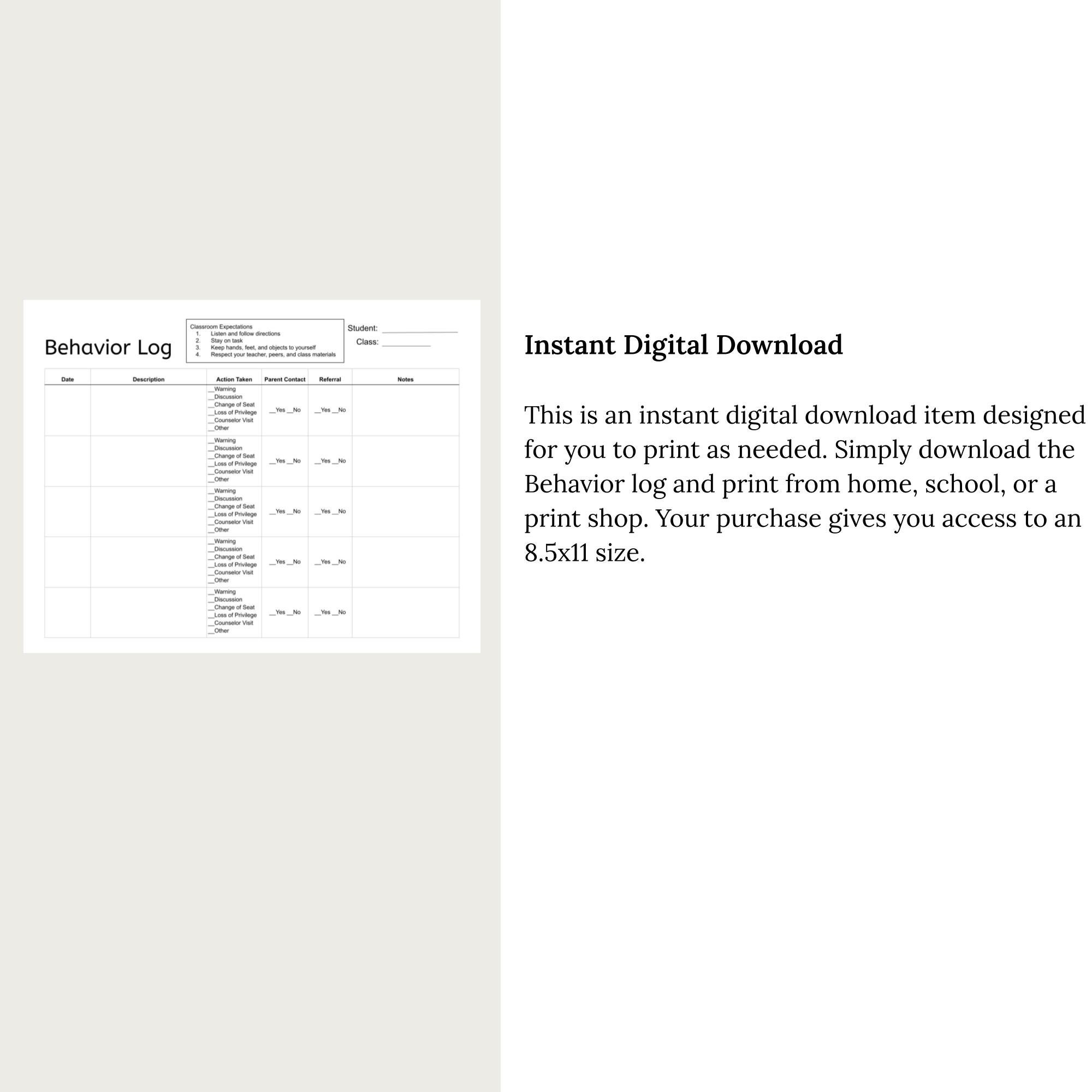 Behavior Log Documentation for Teachers - Etsy
