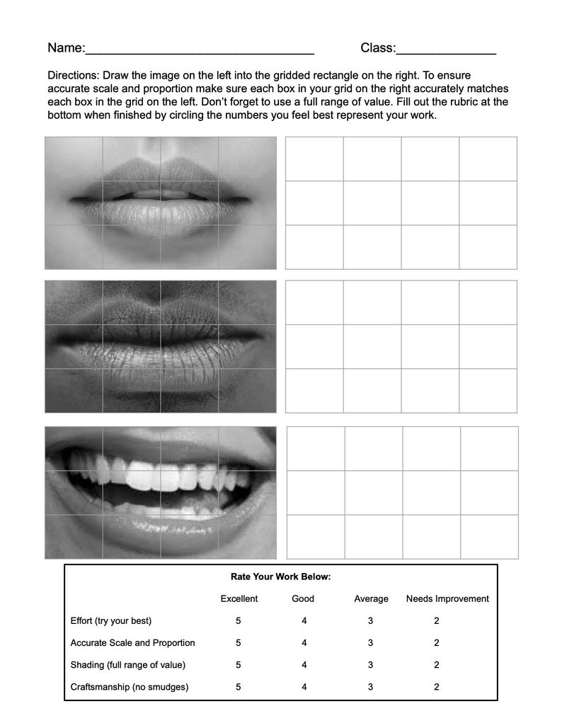 How to Draw Facial Features Using the Grid Method: Art Teacher Resource ...