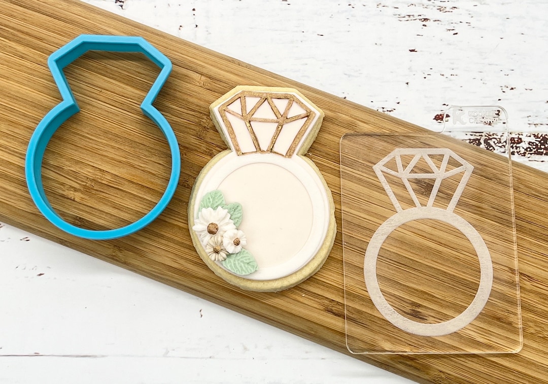 Engagement Ring Cookie Cutter & Embosser Set of 2 | Bride, Wedding ...