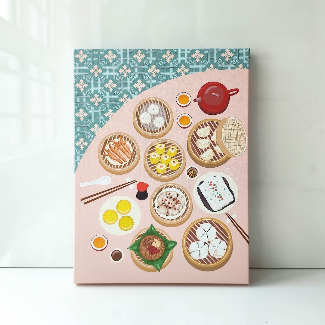 CANVAS - Dim Sum Art, Chinese Asian Food Illustration, Pastel Colors ...