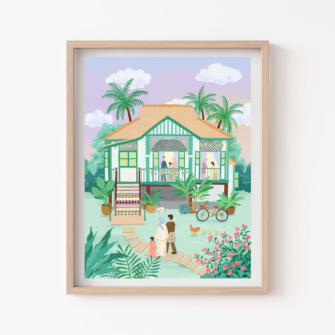 Eid Mubarak Art, Hari Raya Art, Malay Traditional Wooden House, Eid Al ...