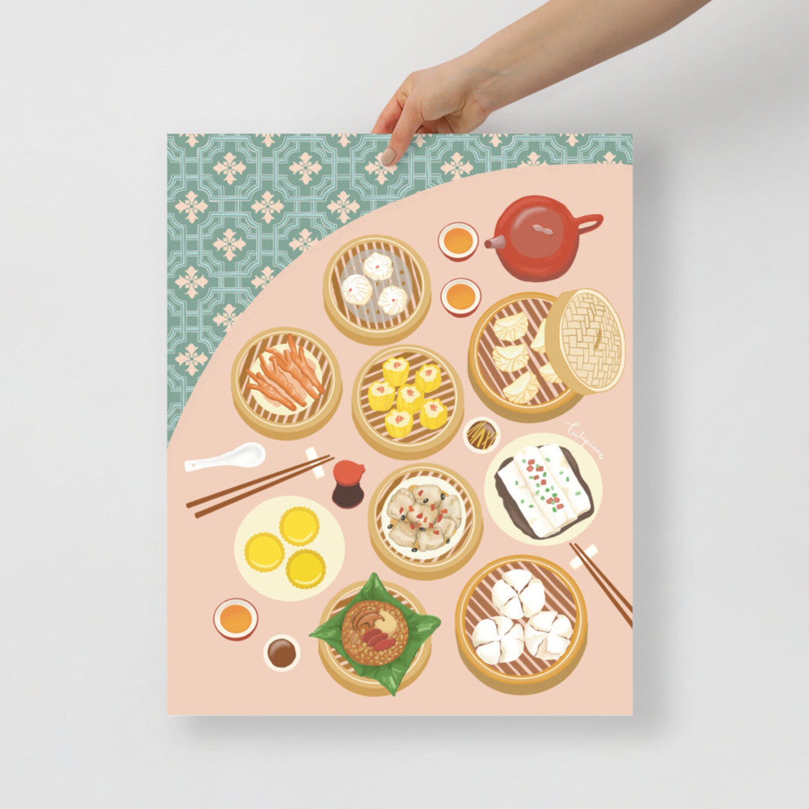 Dim Sum Art, Chinese Asian Food Illustration, Pastel Colors, Giclee Art ...