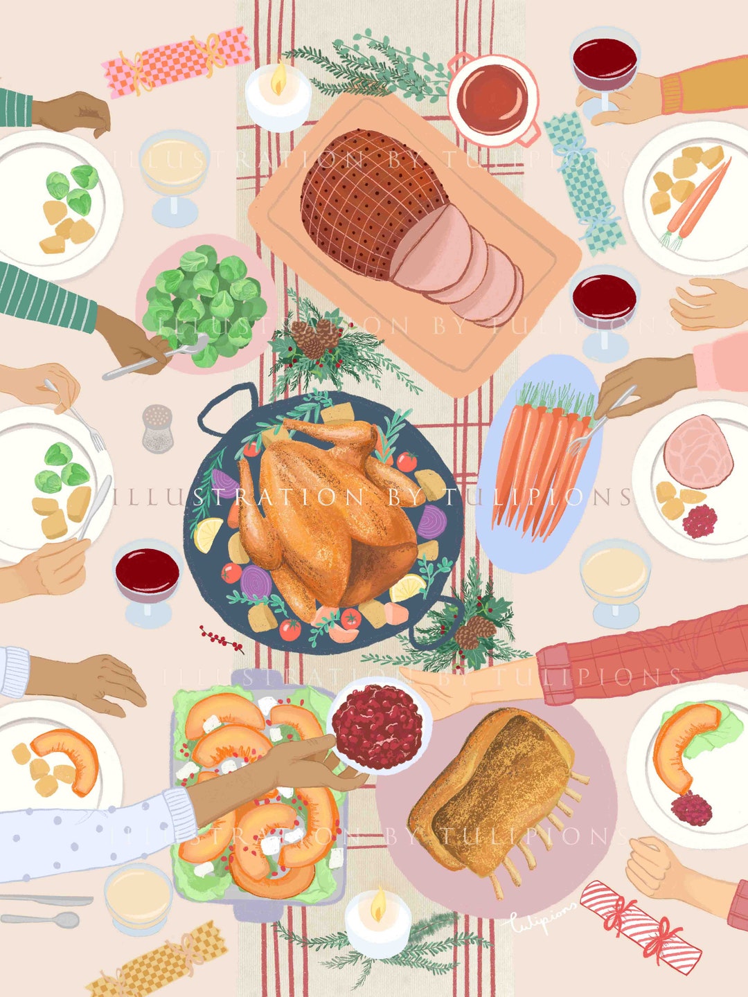 Christmas Dinner Feast, Instant DIGITAL DOWNLOAD, Printable Art Print ...