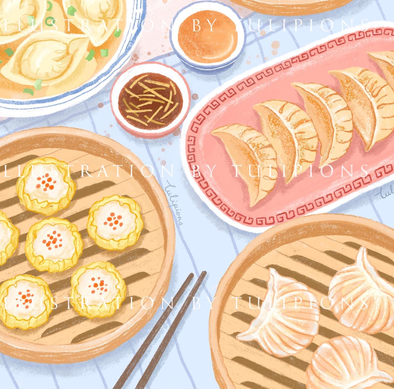 Chinese Dumplings Art, Different Types, Asian Food Illustration ...