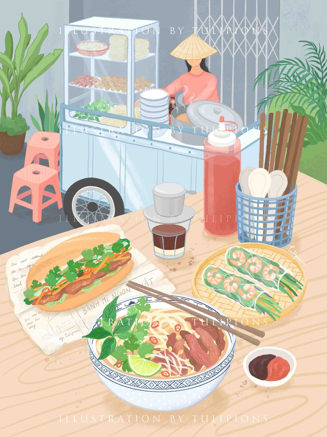 Vietnamese Street Food Scene Asian Food Art Instant DIGITAL - Etsy