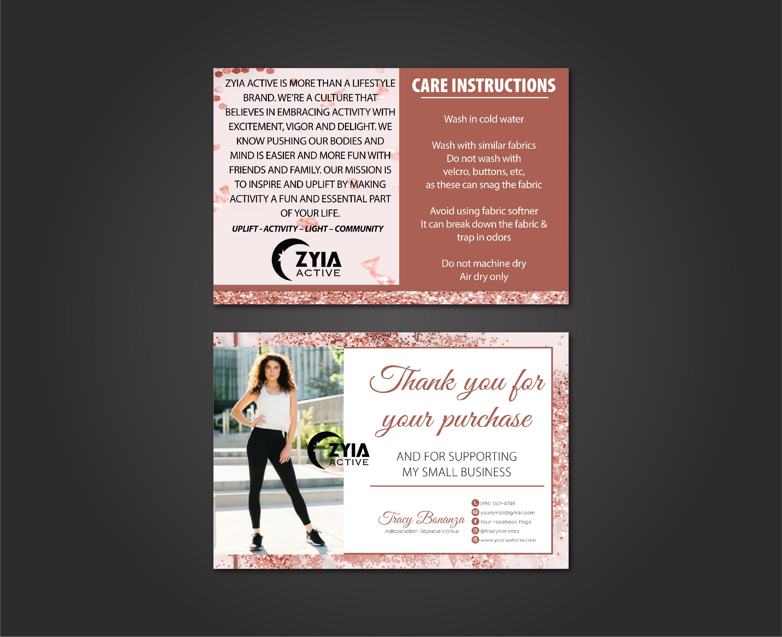 Personalized Zyia Thank You Card, Luxury ZYIA Business Cards, Pink ...
