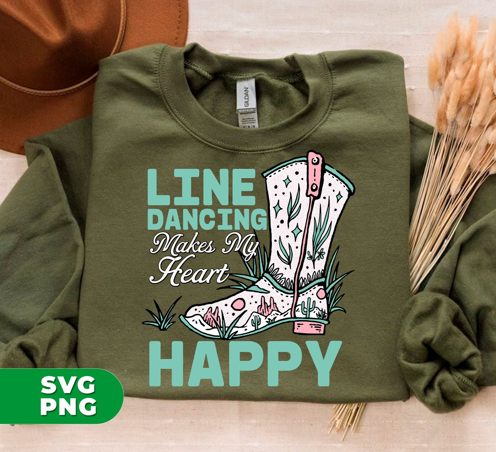 Cowboy Gift Png, Line Dancing Makes My Heart Happy Vintage Png, Line ...