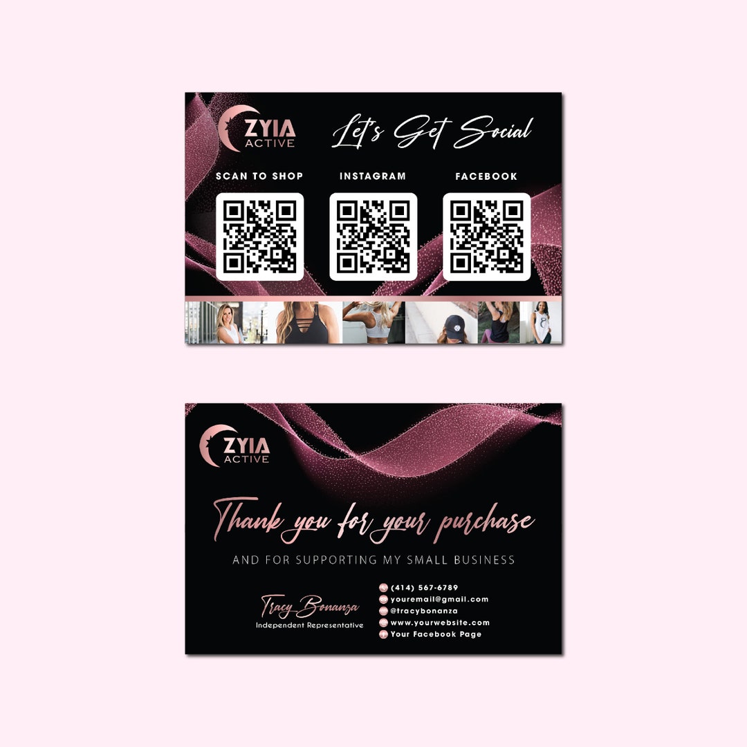 Zyia Social Card QR, Personalized Zyia Active Rose Gold Social Cards ...
