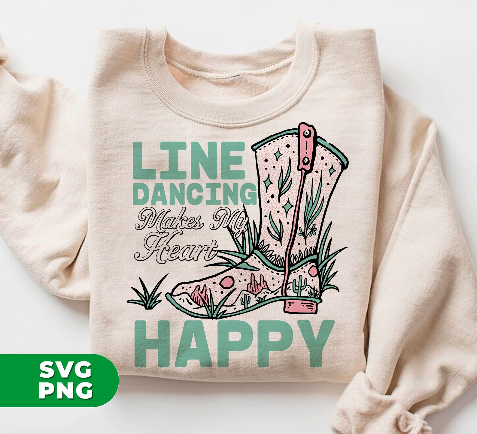 Cowboy Gift Png, Line Dancing Makes My Heart Happy Vintage Png, Line ...