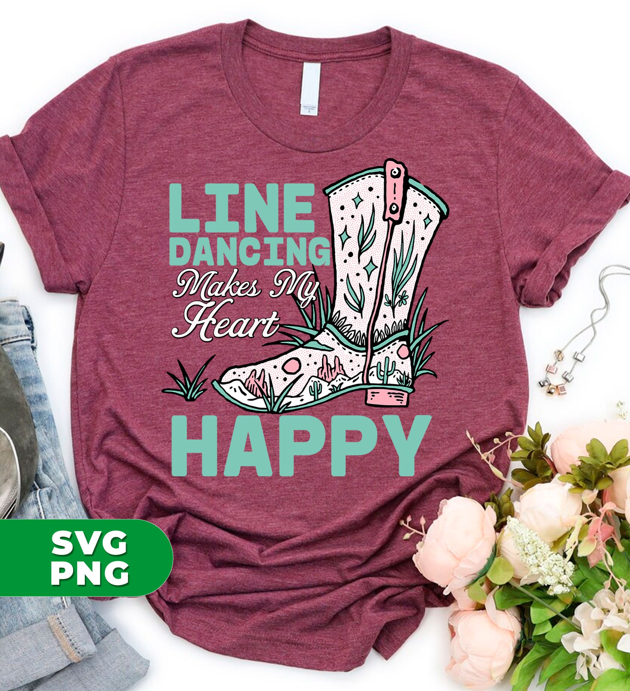 Cowboy Gift Png, Line Dancing Makes My Heart Happy Vintage Png, Line ...