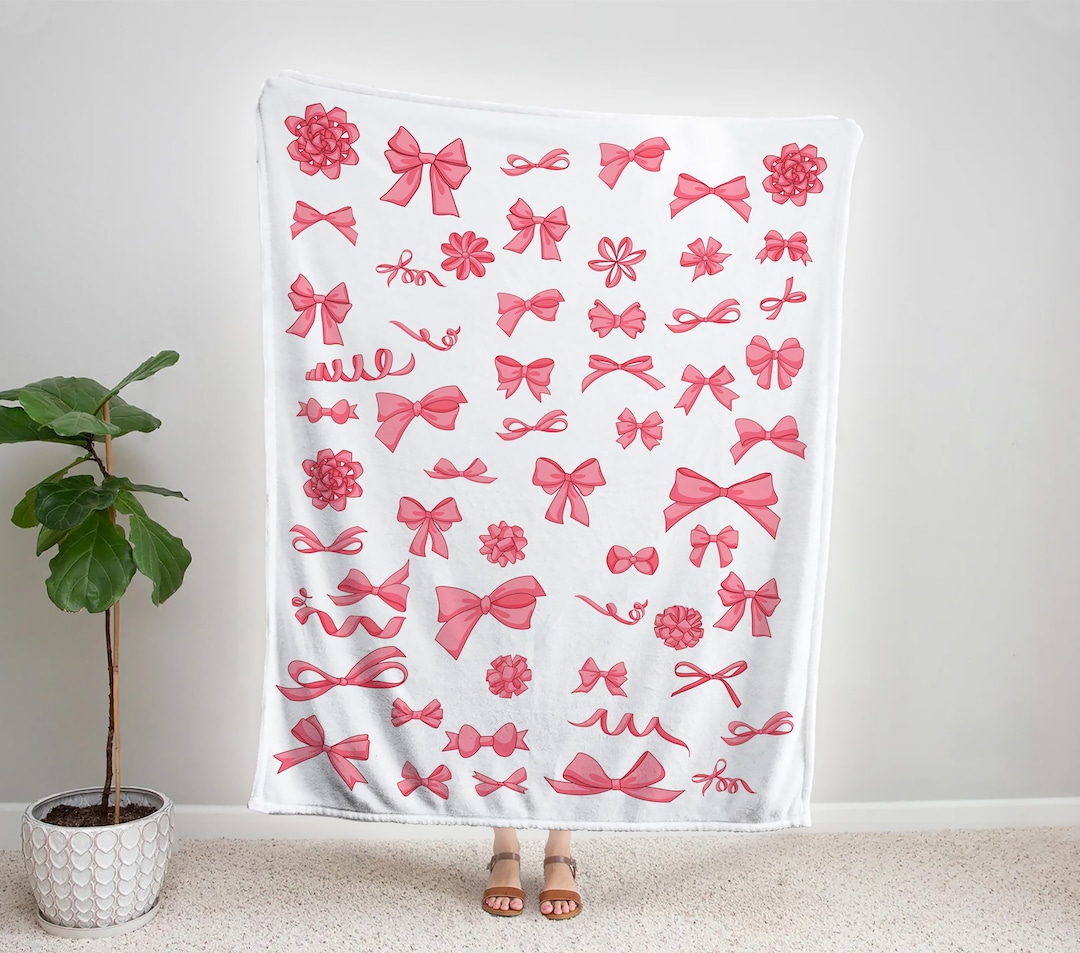 Pink Ribbon Blanket, Coquette Pink Bow Fleece Sherpa Blanket, Daughter ...