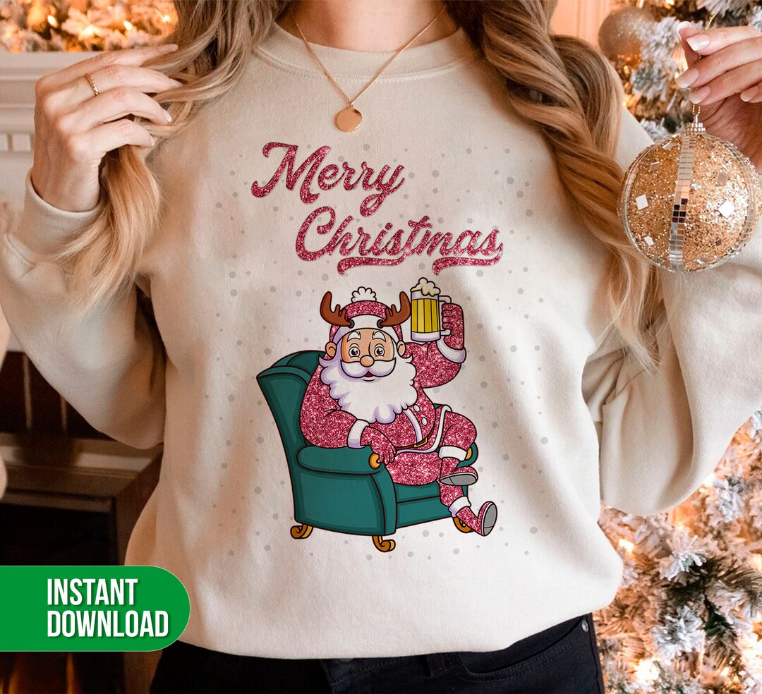 Drinking Santa Png Glitter Santa Claus Png Love Pink Santa - Etsy