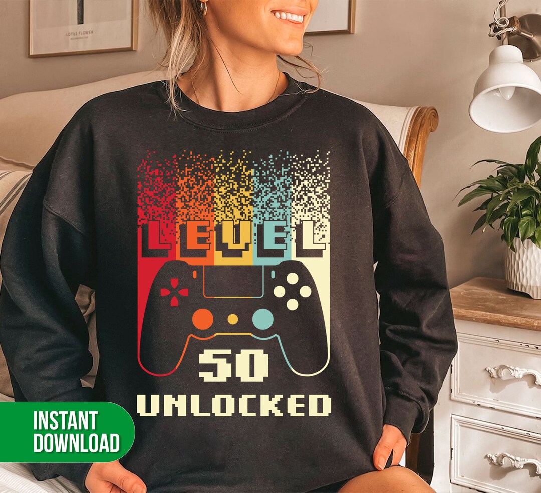 Retro 50th Birthday Gift Png, Level 50 Unlocked Png, Play Gaming Lover ...