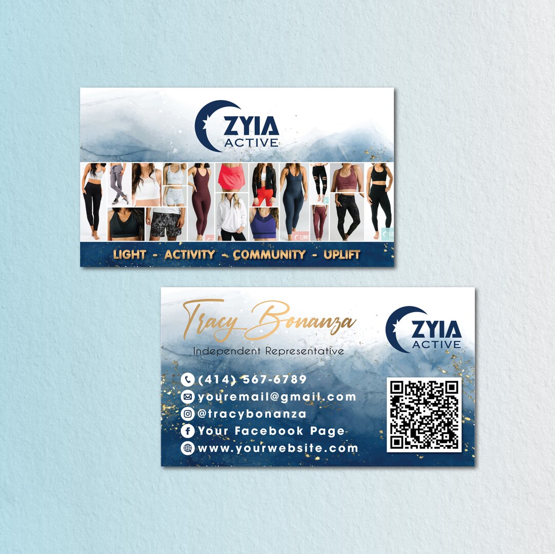 ZYIA Active Gold Glitter Business Cards, Personalized Custom QR Code ...