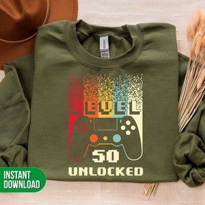 Retro 50th Birthday Gift Png, Level 50 Unlocked Png, Play Gaming Lover ...