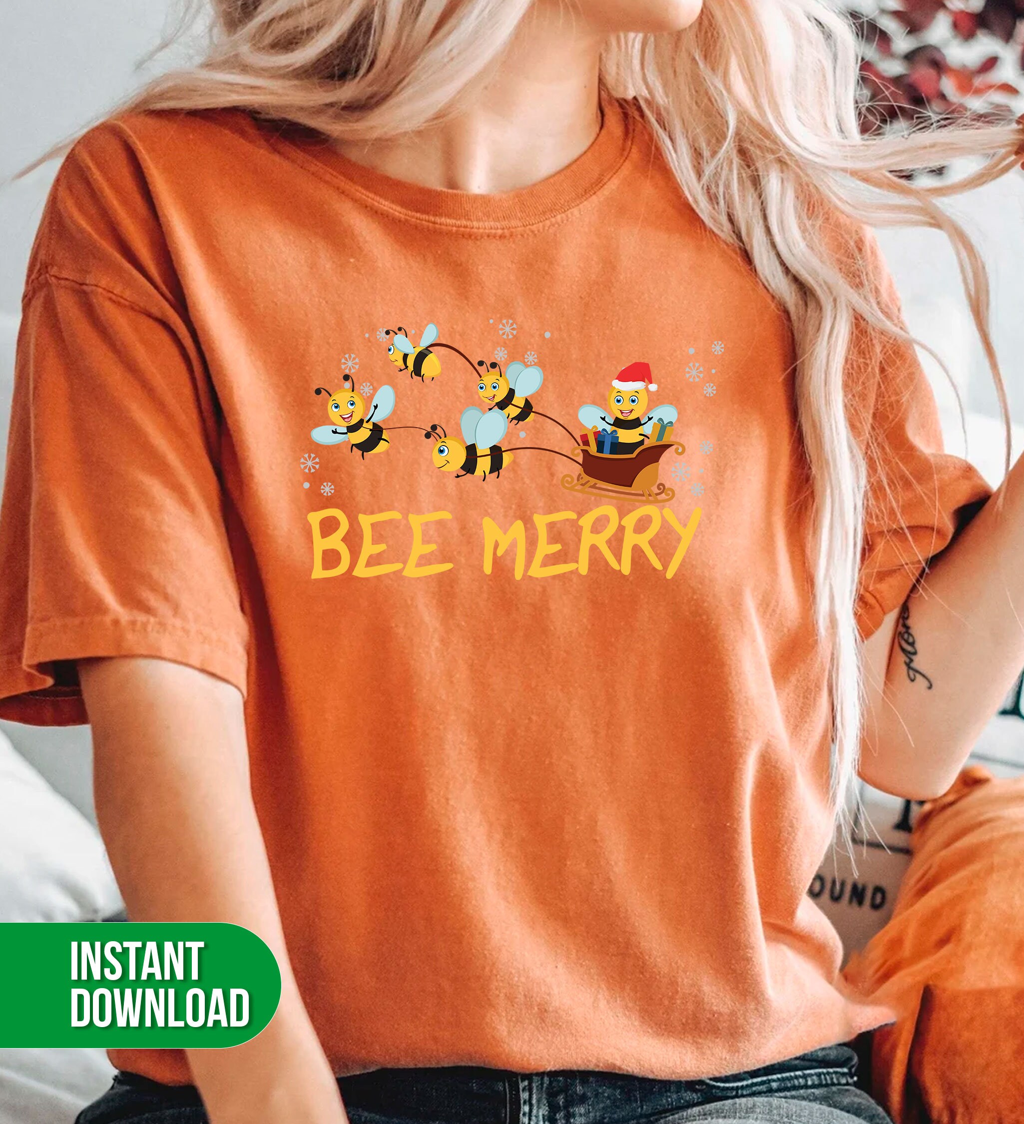 Bee Merry Svg, Cute Bee Svg, Funny Bee Svg, Bee Christmas Svg, Merry ...