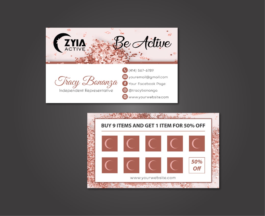 Personalized Zyia Loyalty Card, Luxury ZYIA Loyalty Cards, Pink Glitter ...