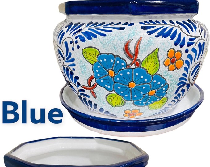Octagonal Flor Talavera Planter Indoor Outdoor Flower Pot Gift Mexican ...