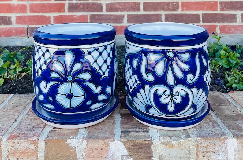 Classic Blue Talavera Tarro Planter Indoor and Outdoor Pot - Etsy