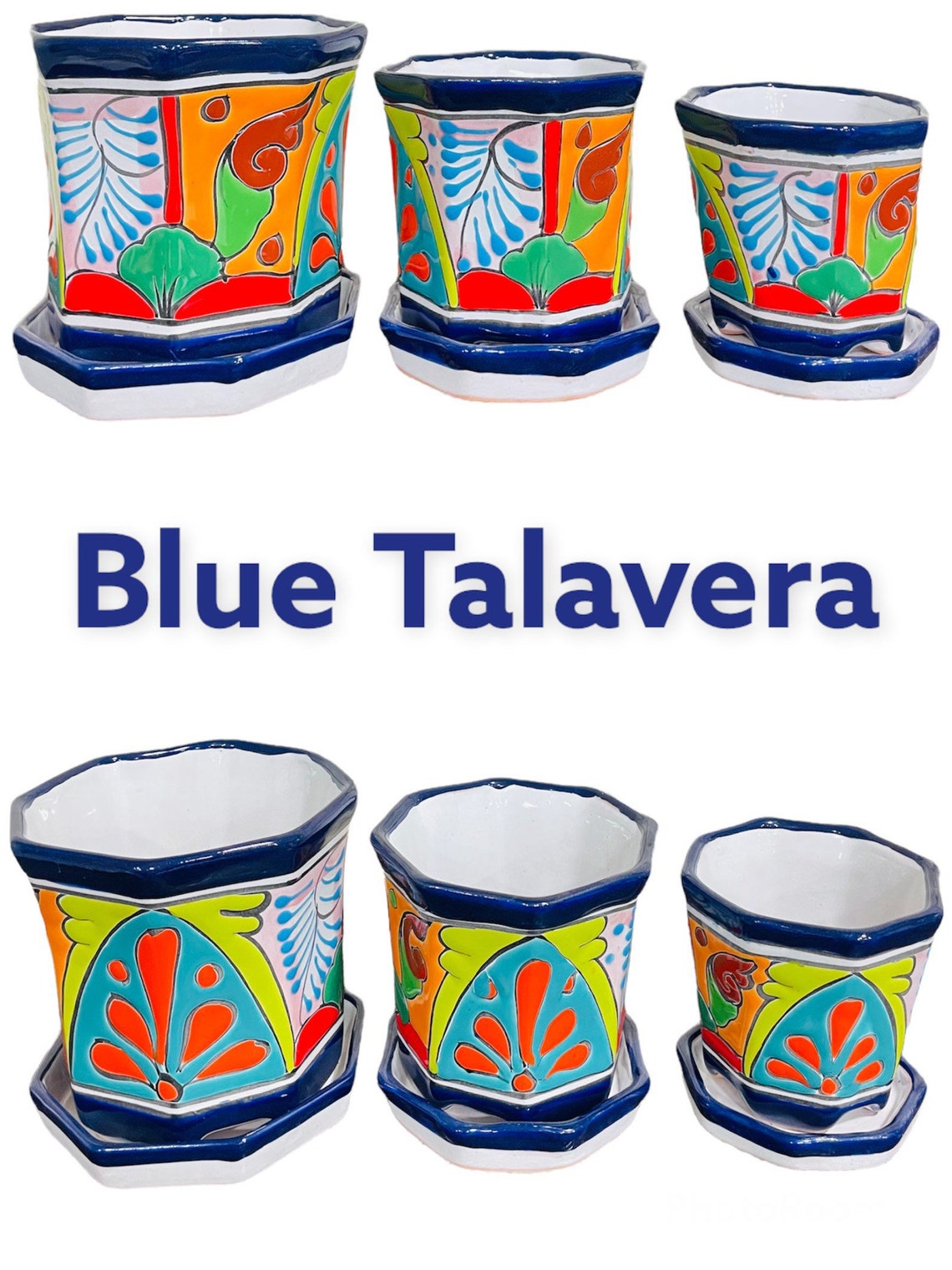 Rustic & Tala Sets of 3 Octagon Talavera Planters Gift Set - Etsy