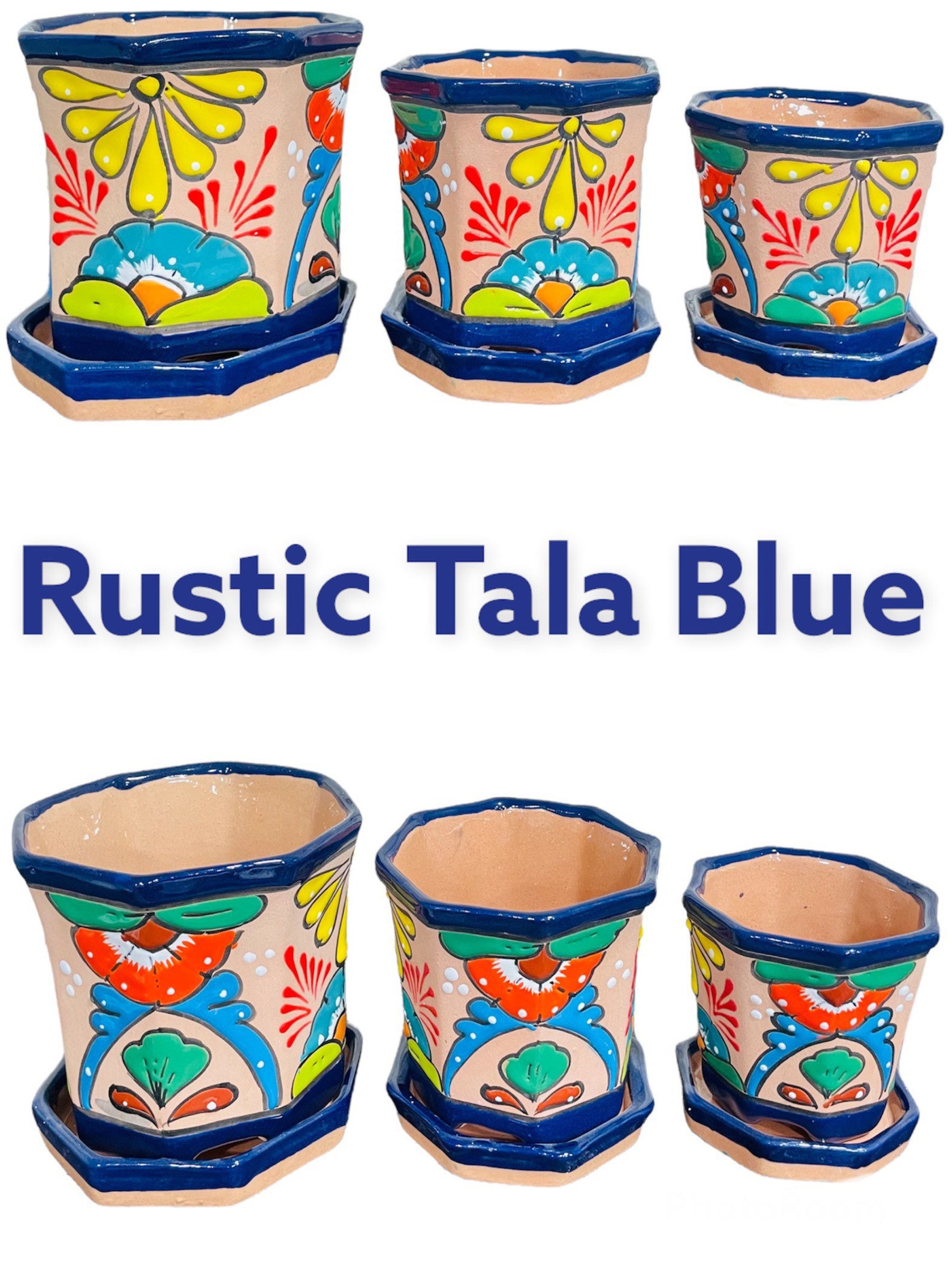 Rustic & Tala Sets of 3 Octagon Talavera Planters Gift Set - Etsy