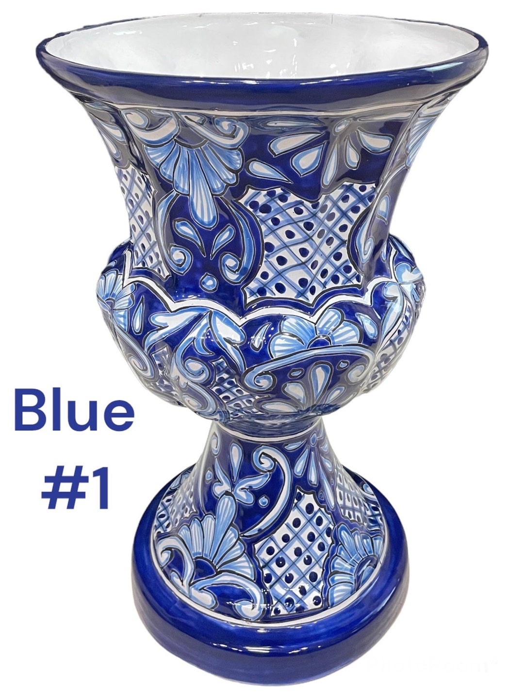 Classic Blue Copa Elegante Ceramic Talavera Planter Indoor Outdoor ...