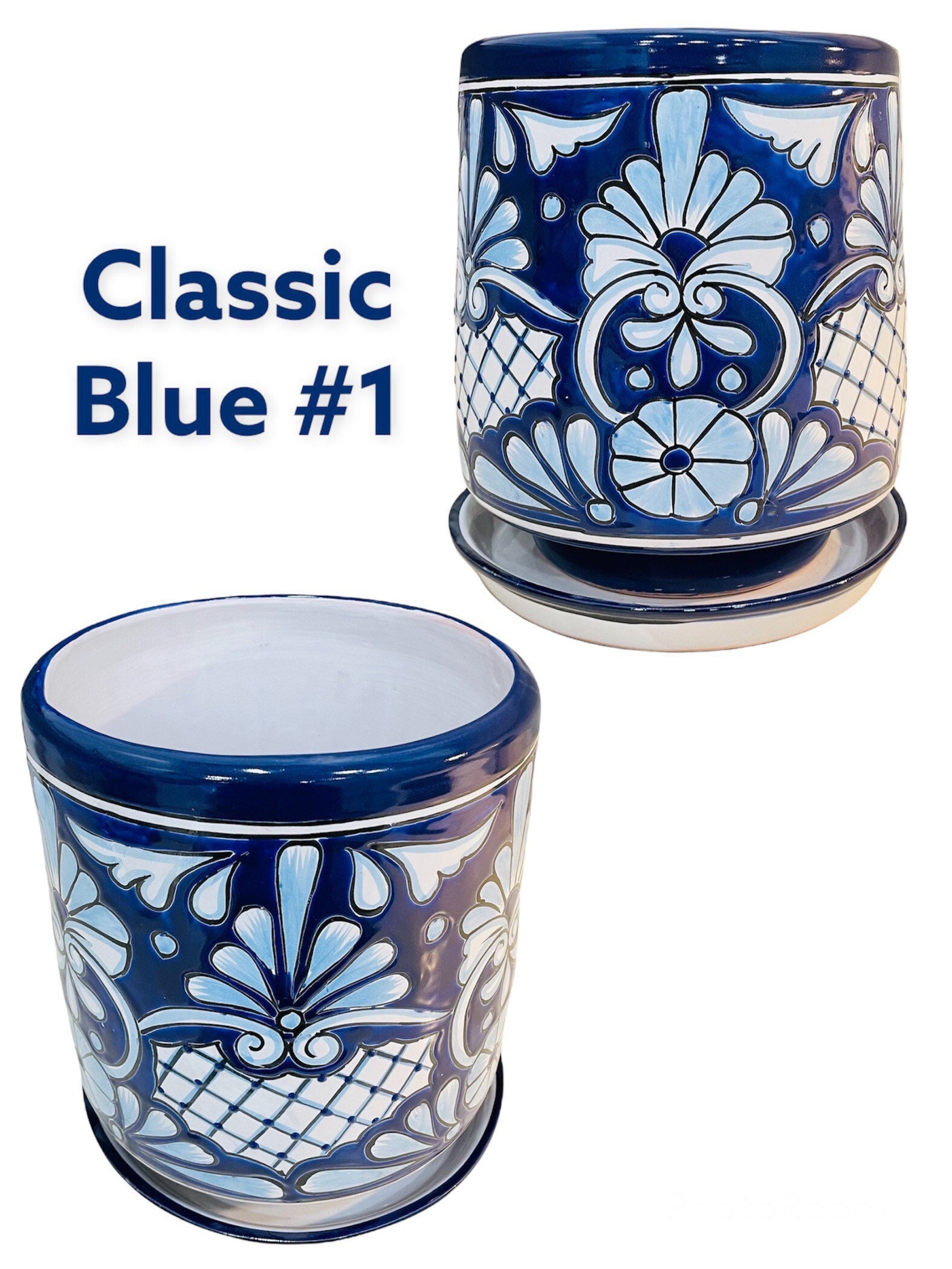 Classic Blue Cylinder Talavera Planter With Saucer Indoor or | Etsy