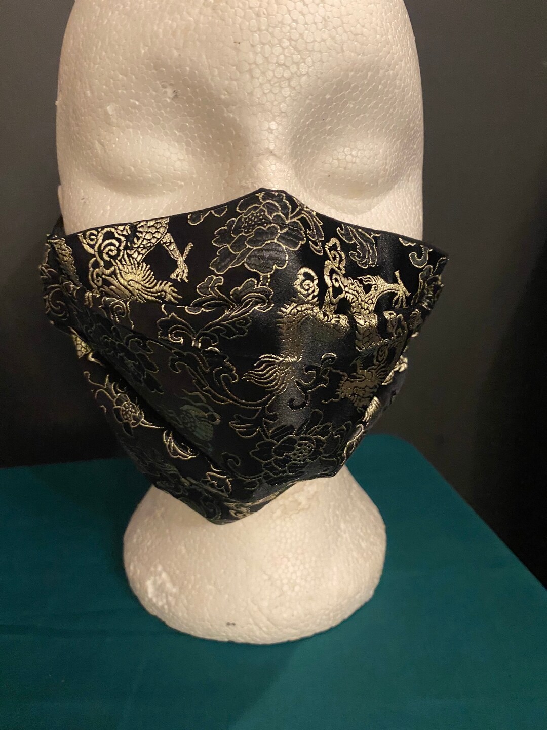 Face Mask Covering Chinese Dragon Black and Gold Triple Layer Washable ...