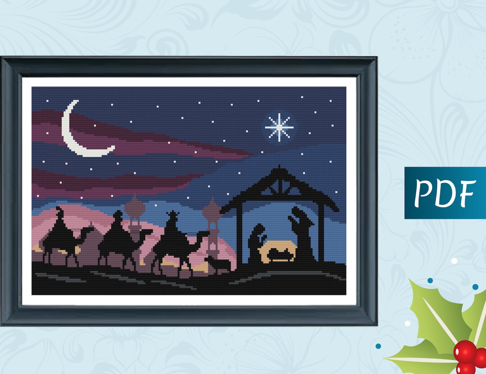 Christmas Nativity Scene Decor Counted Cross Stitch Pattern, Religious ...