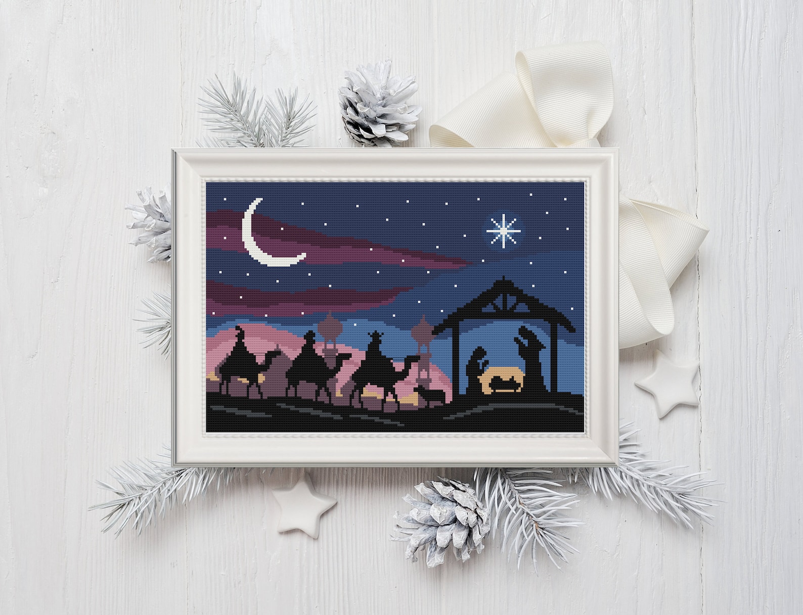 Christmas Nativity Scene Decor Counted Cross Stitch Pattern, Religious ...