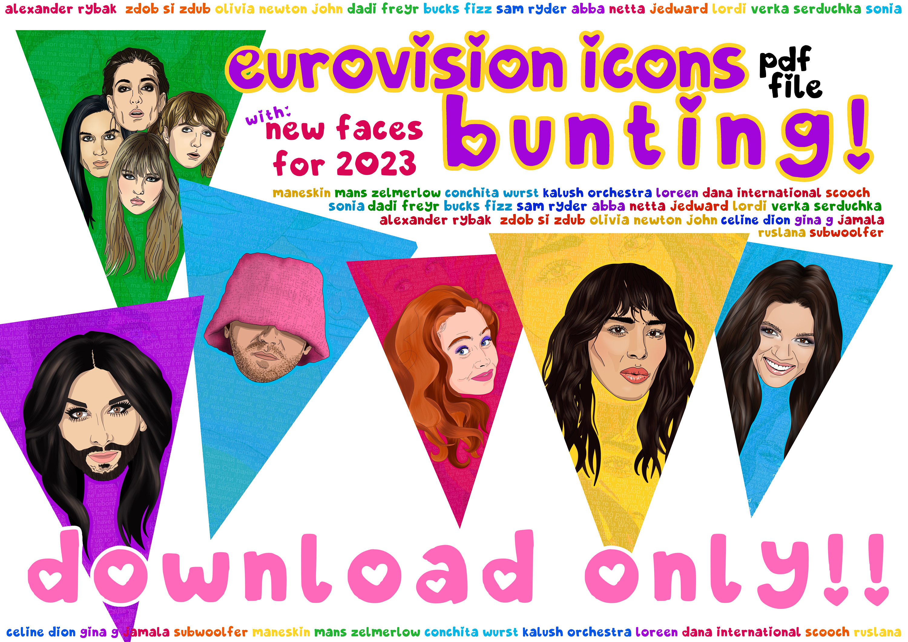 Eurovision Icons Bunting Eurovision Song Contest - Etsy UK