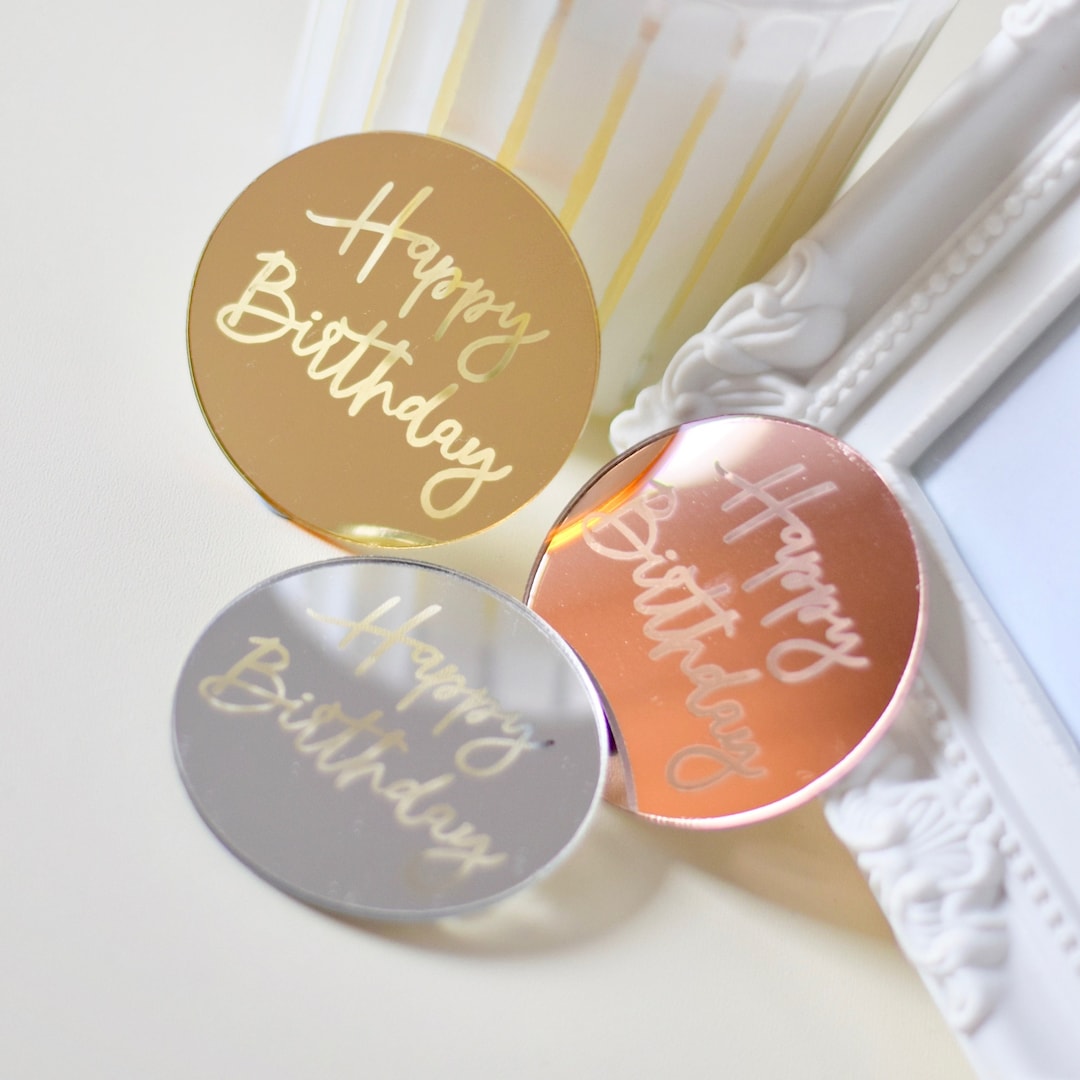 Happy Birthday Cupcake Topper | Acrylic Mirror Disc Charm | Dessert ...