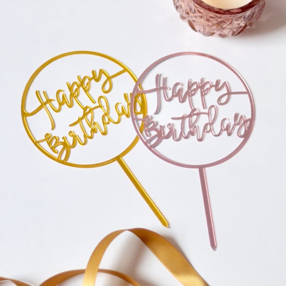 Circular 'happy Birthday' Topper Pink Gold Cake - Etsy