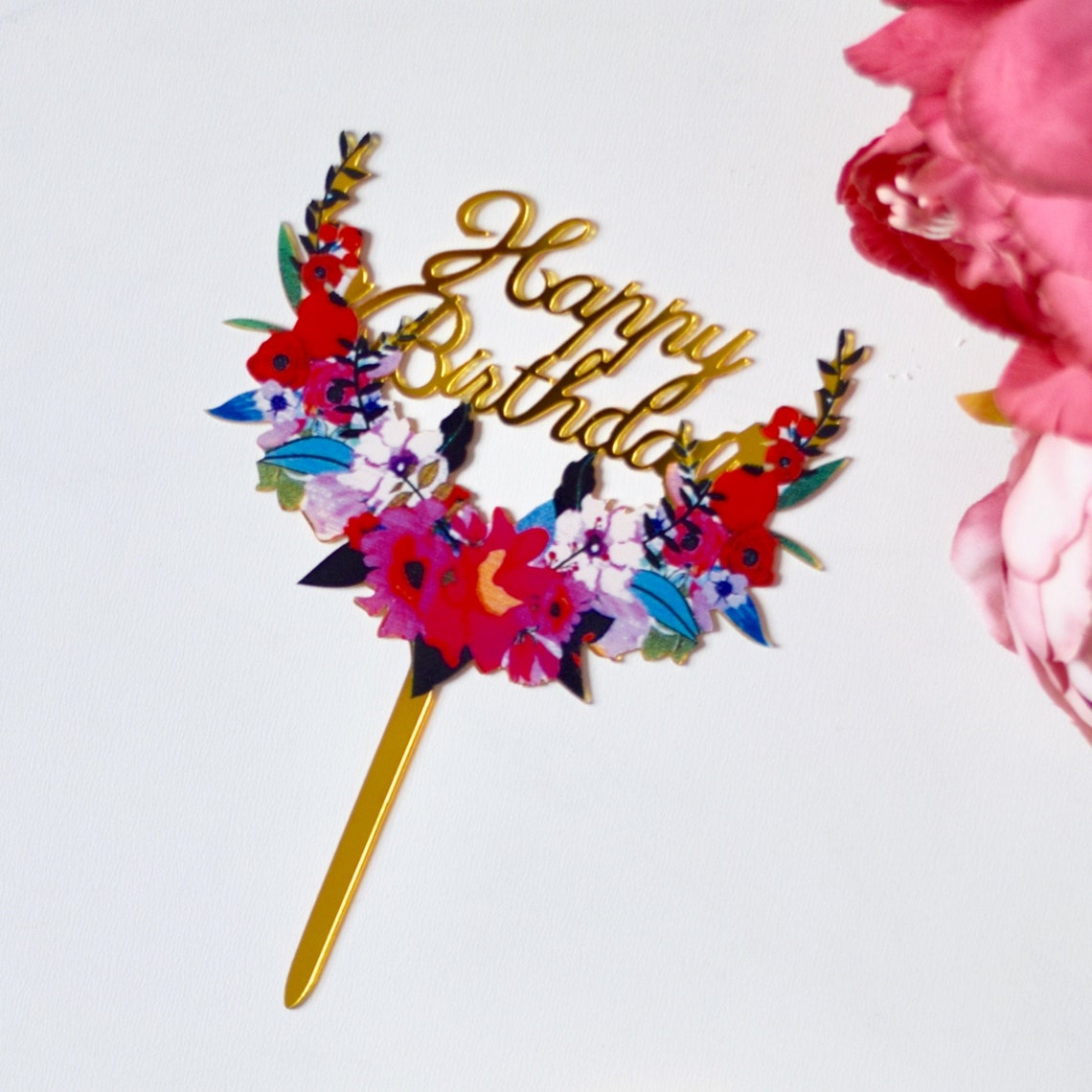 Floral 'happy Birthday' Topper | Elegant Colourful Cake Accessories ...