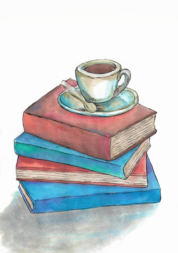 Coffee And Books Drawing