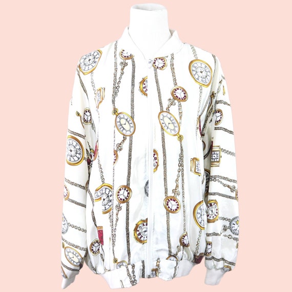 Gucci Style Alice in Wonderland Clock Bomber Jacket - Gem