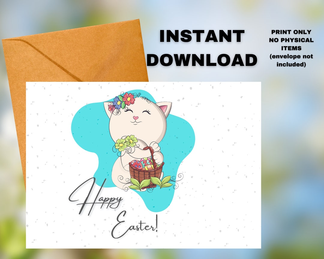 Cat Easter Day Card | Digital Download Easter Card | Cat Holiday Cards ...