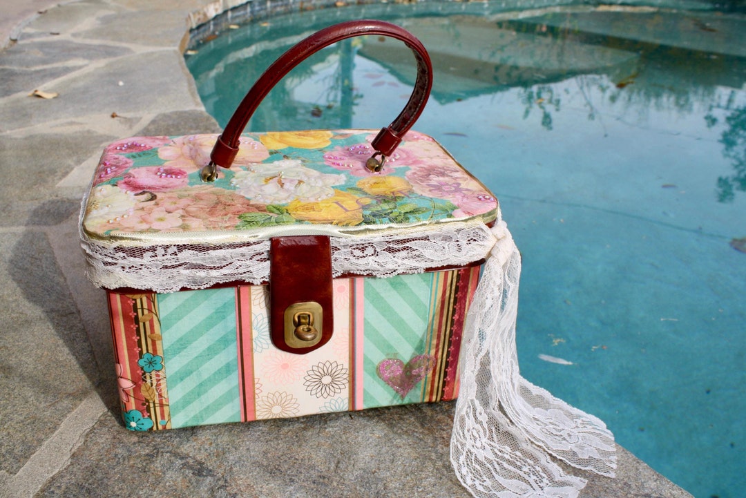 Upcycled, Vintage, Train Case, Decoupage, Carry on Case, Travel, Make ...