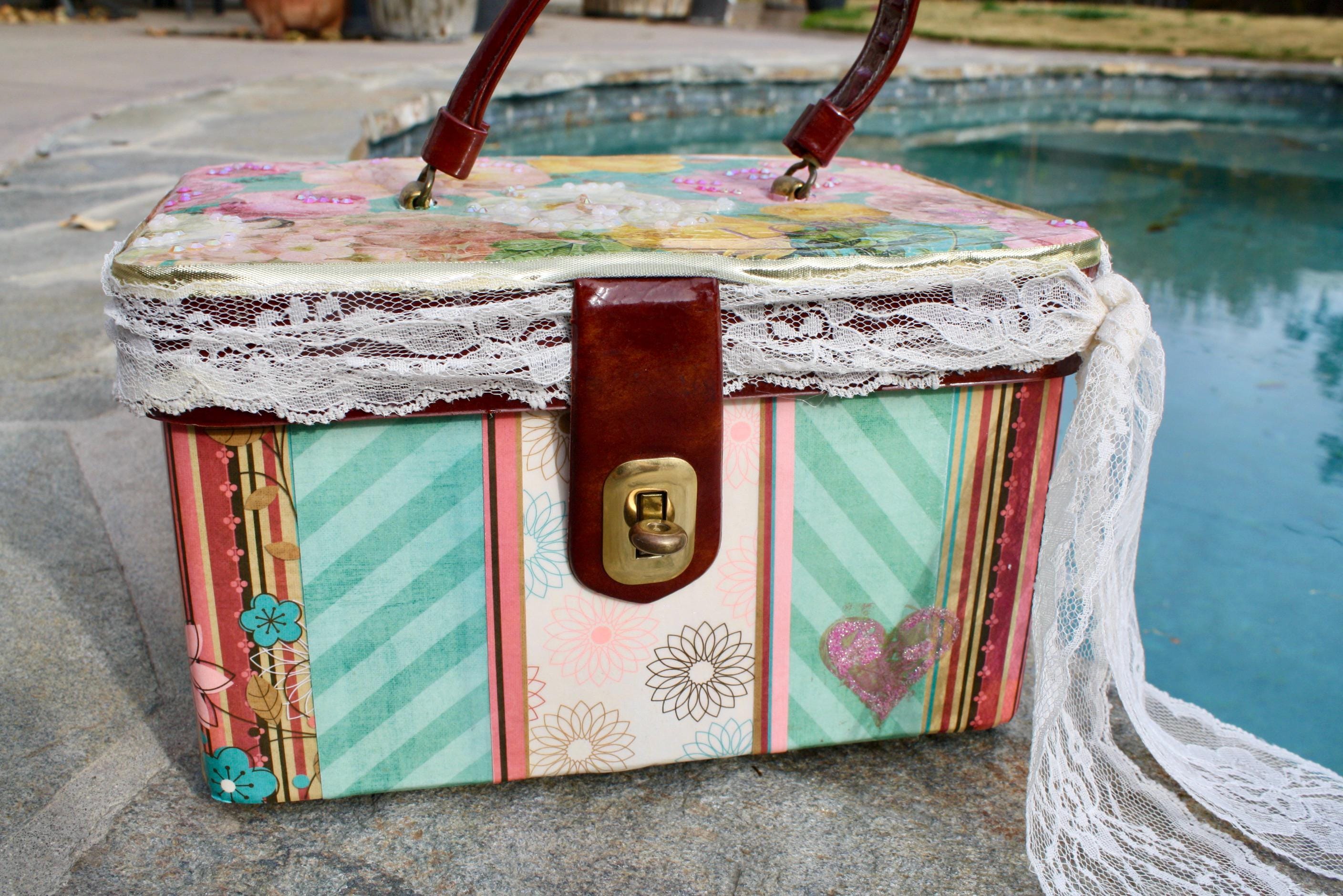 Upcycled, Vintage, Train Case, Decoupage, Carry On, Travel, Make Up ...