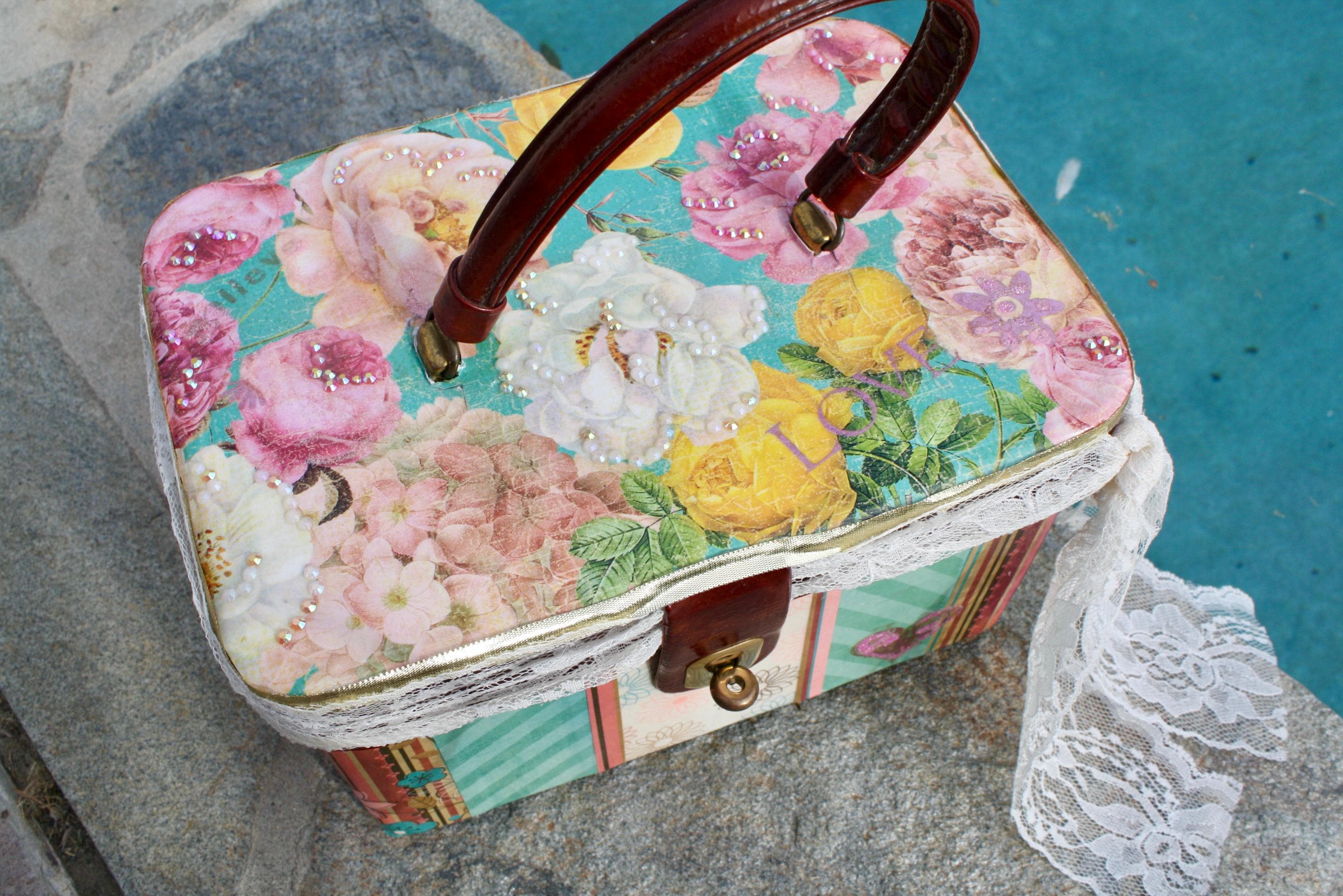 Upcycled, Vintage, Train Case, Decoupage, Carry on Case, Travel, Make ...